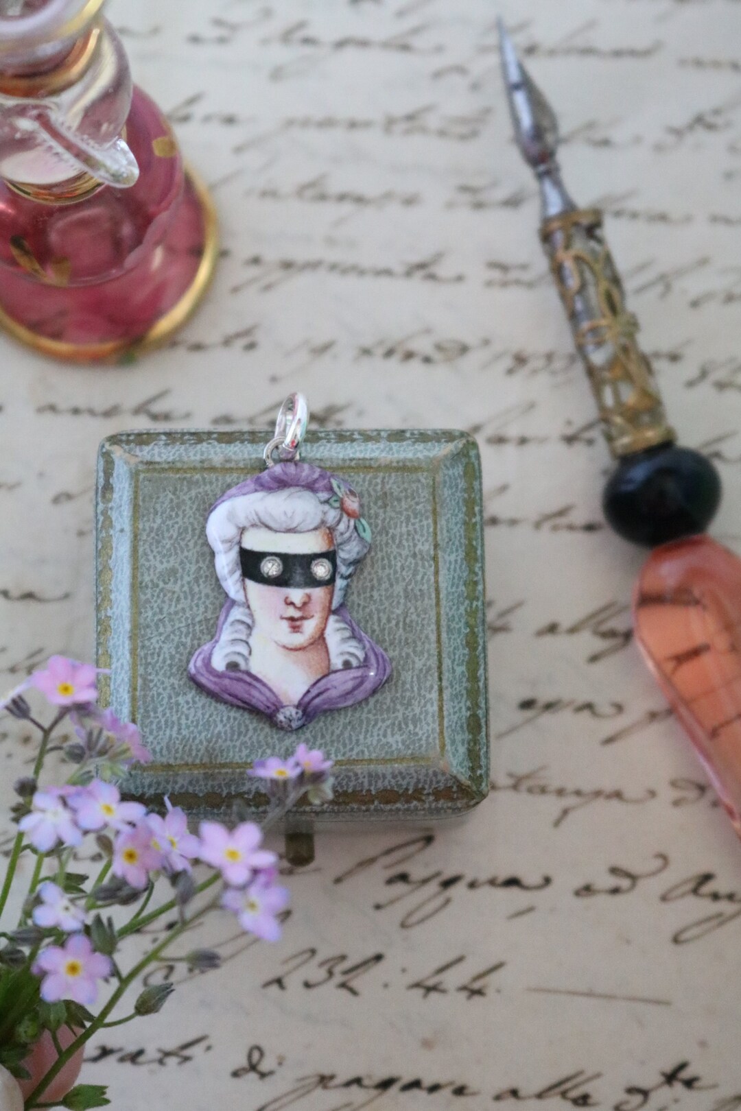 VIOLETTE - Masked Lady Hand Painted Enamelled Pendant Masquerade ...