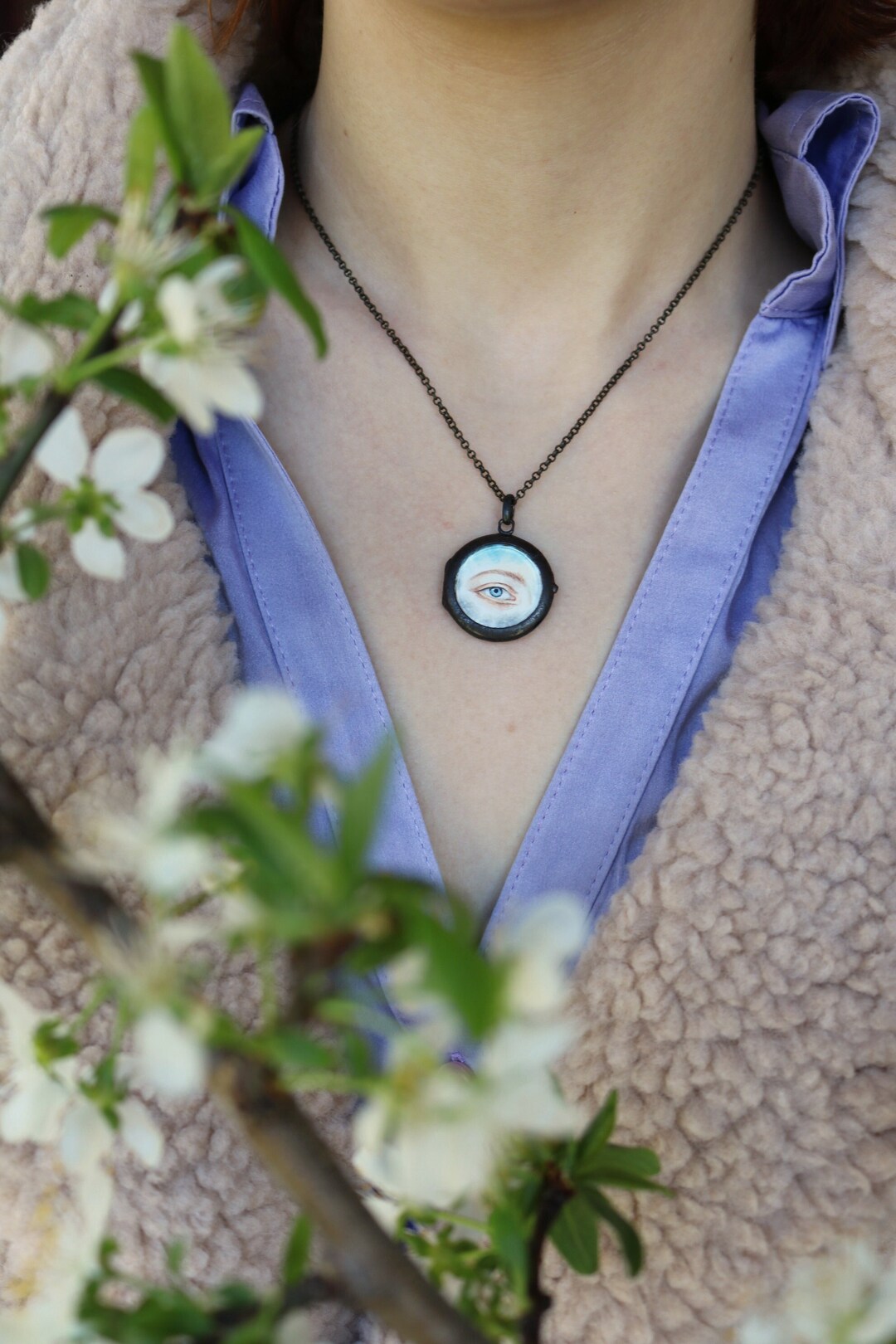 Lover's Eye Pendant Necklace Hand Painted Miniature Antique Locket - Etsy