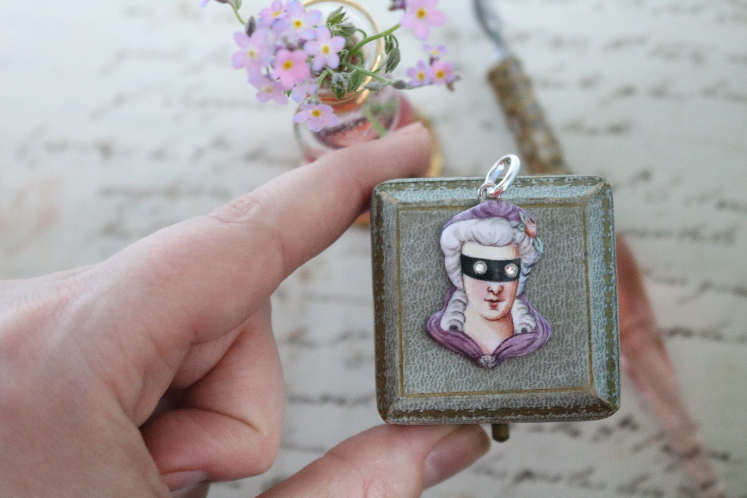 VIOLETTE - Masked Lady Hand Painted Enamelled Pendant Masquerade ...