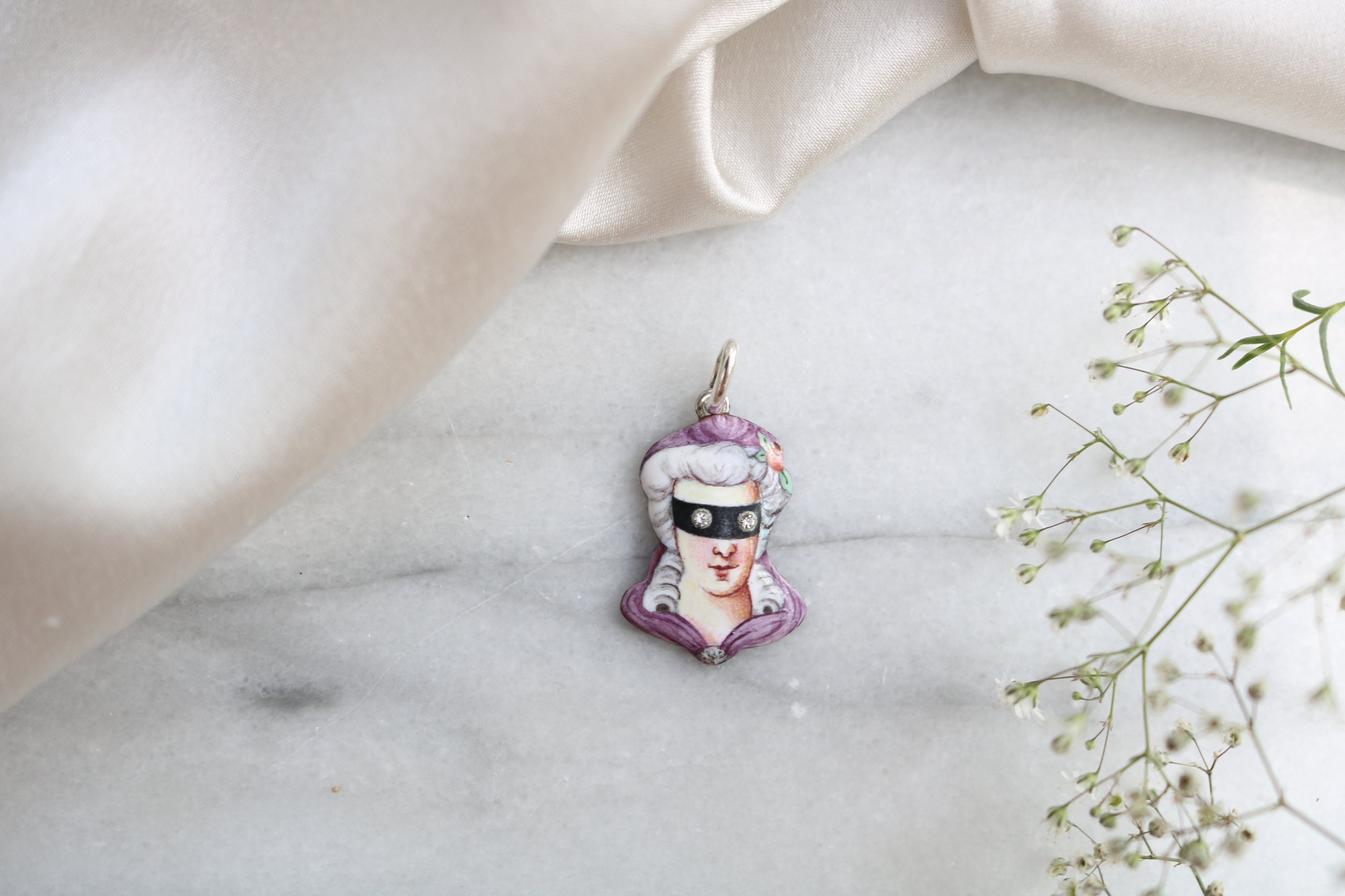 VIOLETTE - Masked Lady Hand Painted Enamelled Pendant Masquerade ...
