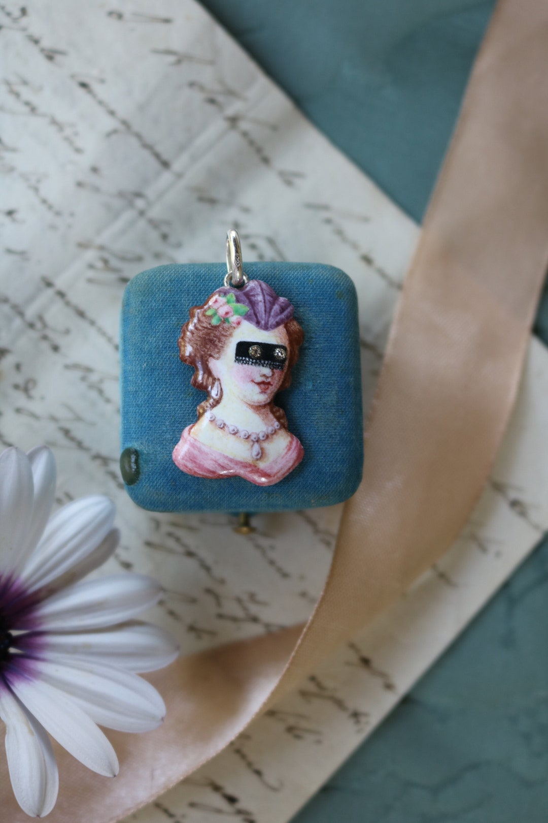 BRIGITTE - Masked Lady Hand Painted Enamelled Pendant Masquerade ...