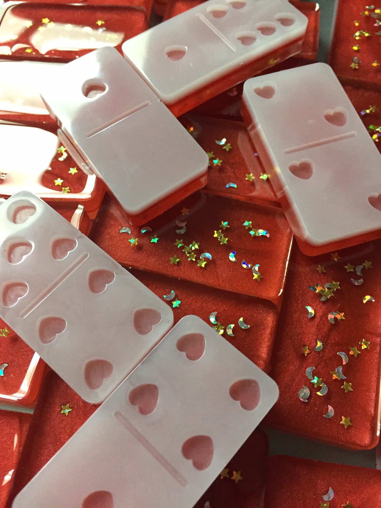 HEART Dominos Custom Resin Game Pieces, Embedded Options, Bones ...