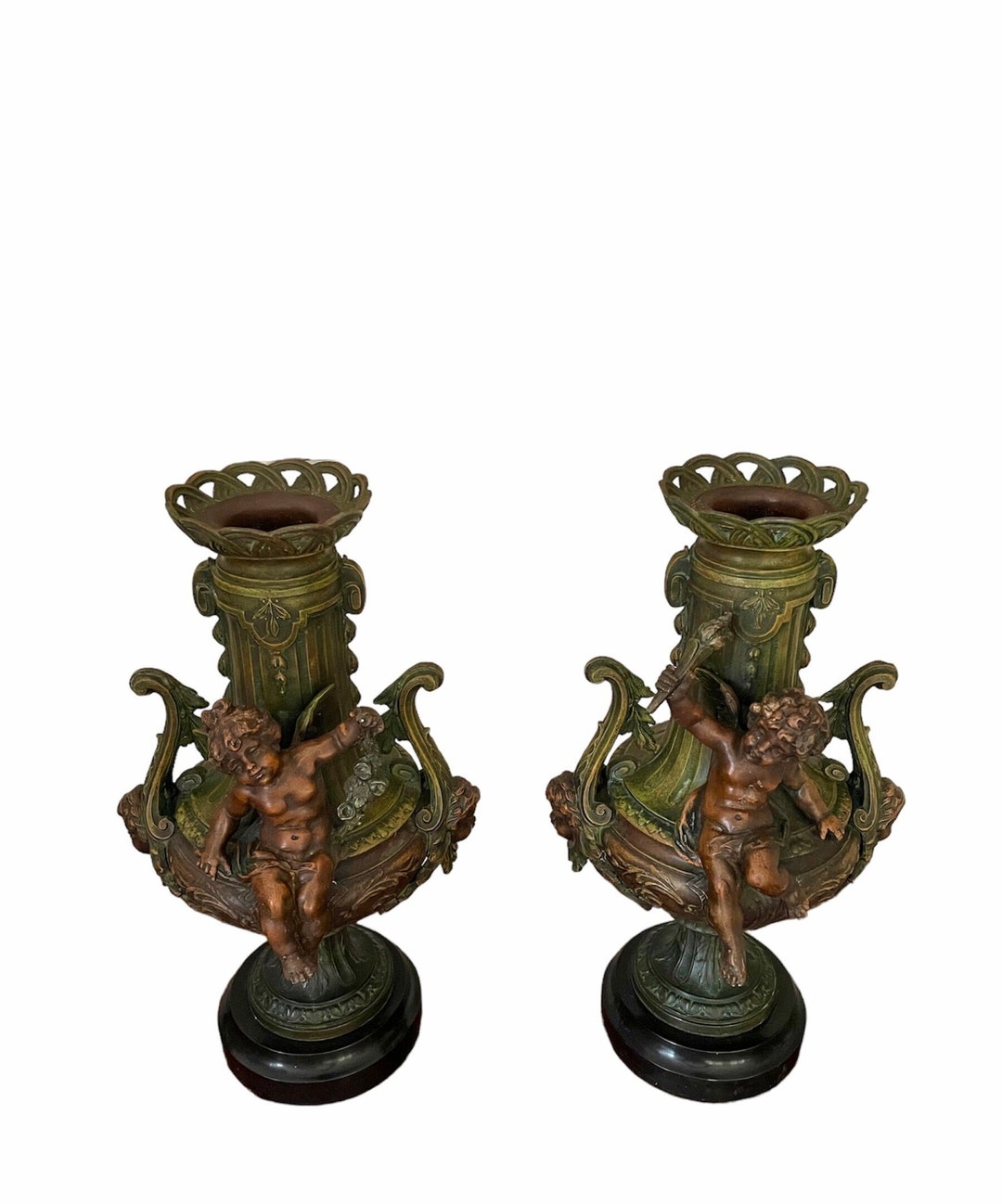 Old Pair of 19th Century Gilded Bronze Candlestick Vases - Etsy