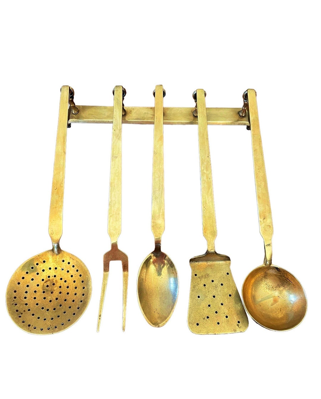 Old Solid Brass Kitchen Utensils With Its Support - Etsy