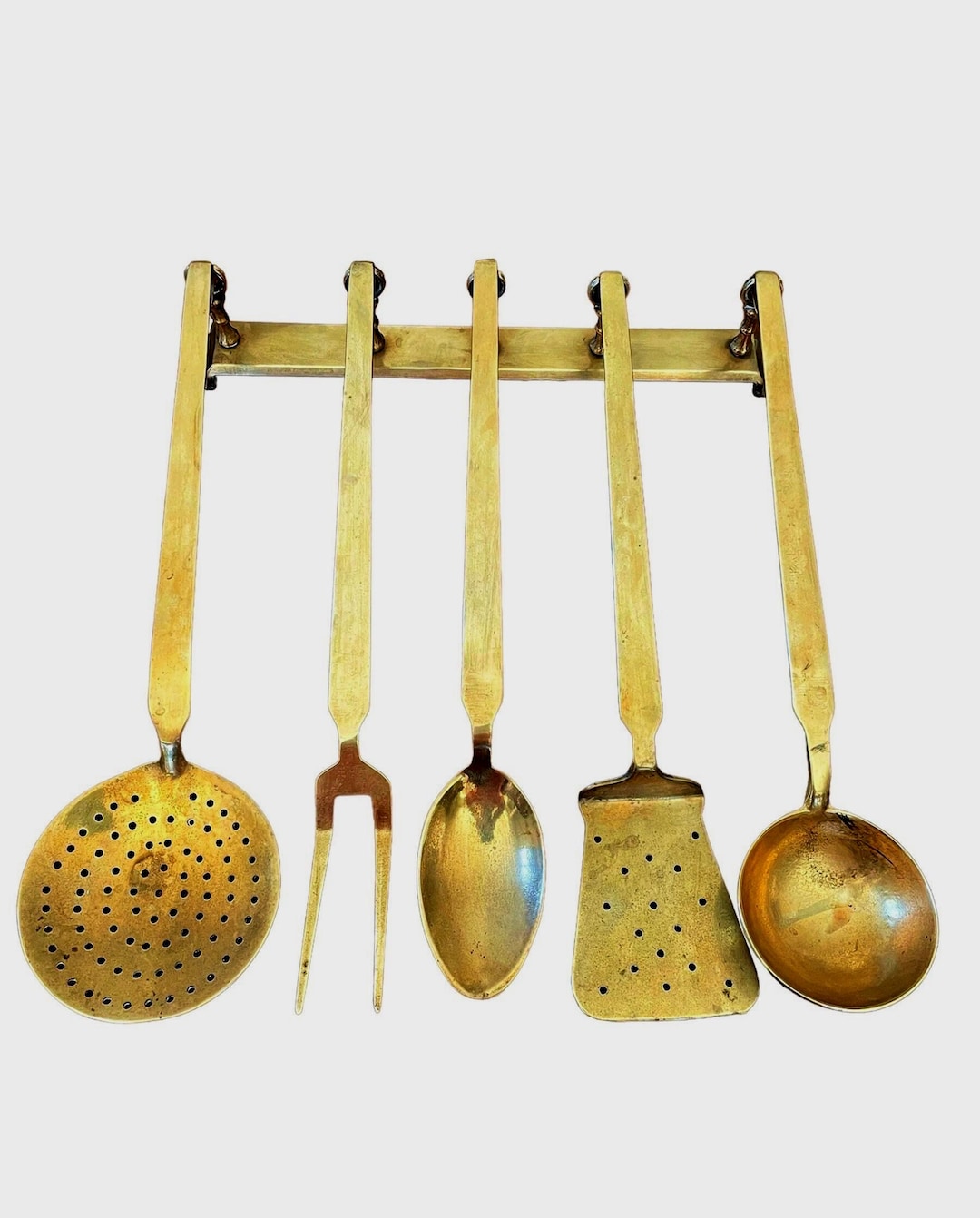Antique Solid Brass Kitchen Utensils With Stand - Etsy