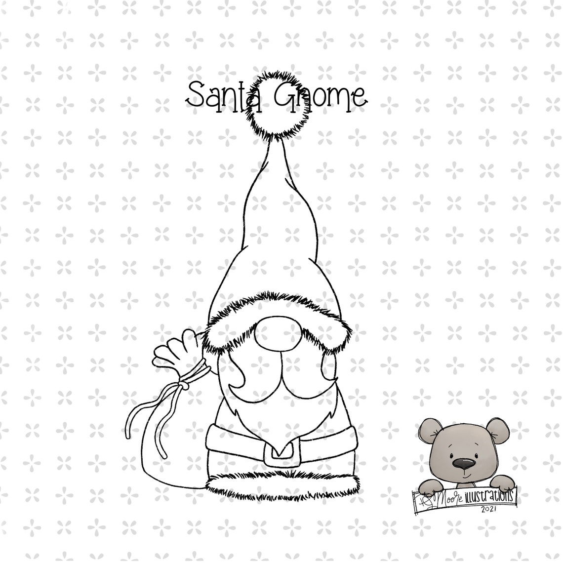 Santa Gnome Digi Stamp Digital Instant Download Coloring Page Png Jpeg ...