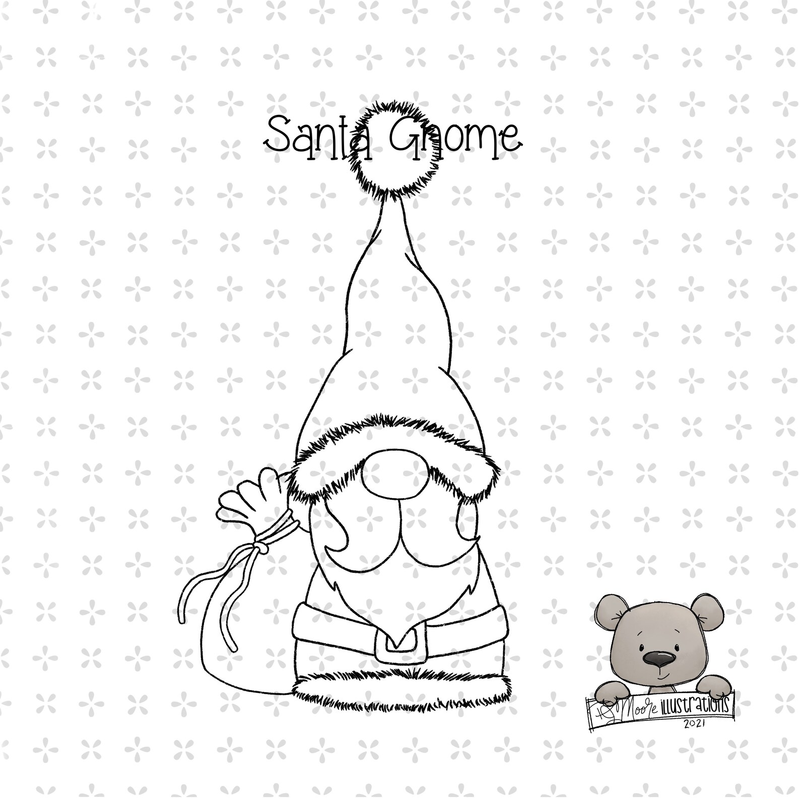 Santa Gnome Digi Stamp Digital Instant Download Coloring Page Png Jpeg ...