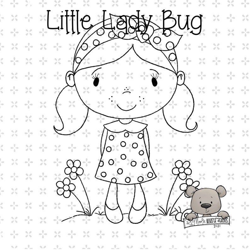 Little Lady Bug Digital Digi Stamp Color Pages Instant Download Png ...