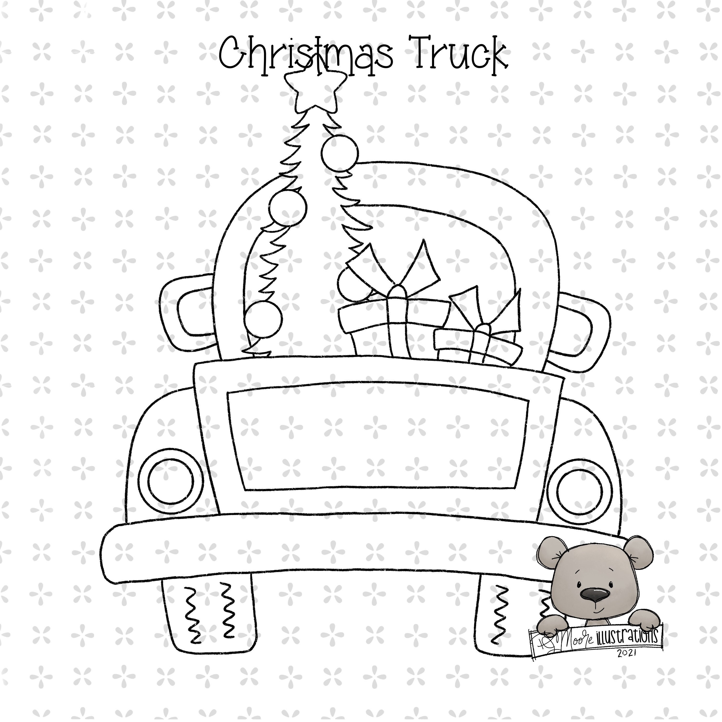 Christmas Truck Digi Stamp Digital Instant Download Coloring Page Png ...
