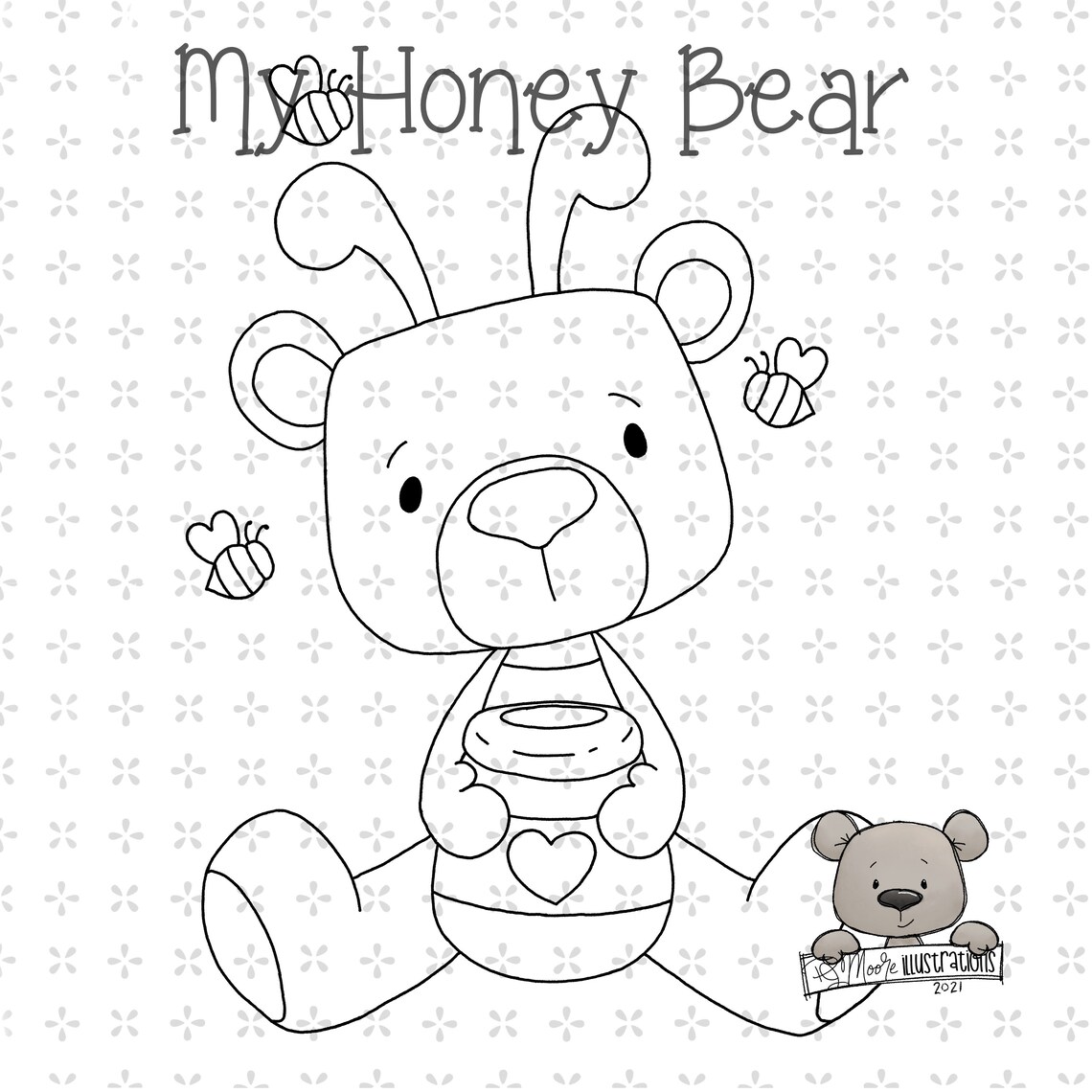 My Honey Bear Digi Stamp Digital Art Color Page Printable Instant ...