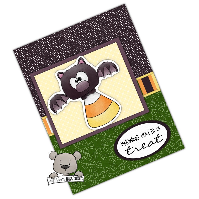 Bat on Candy Corn Card Kit Printable Digi Stamp Digital Instant ...