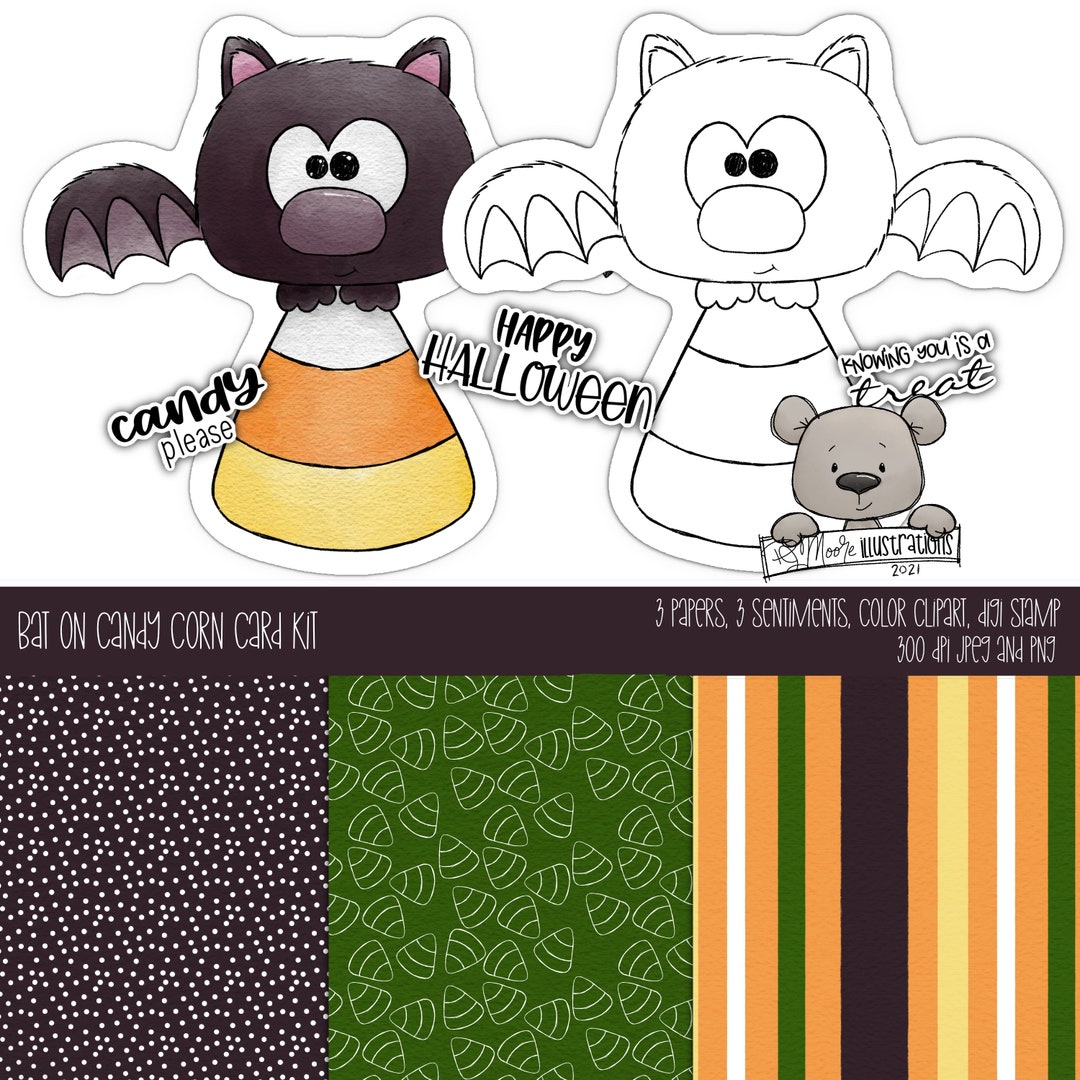 Bat on Candy Corn Card Kit Printable Digi Stamp Digital Instant ...