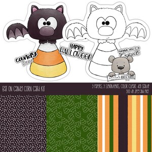 Bat on Candy Corn Card Kit Printable Digi Stamp Digital Instant ...