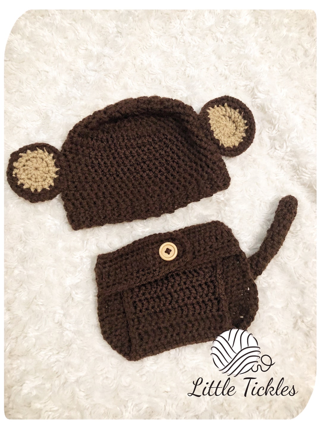 Monkey Crochet Baby Set, Brown Monkey Diaper Cover, Monkey Baby Hat ...