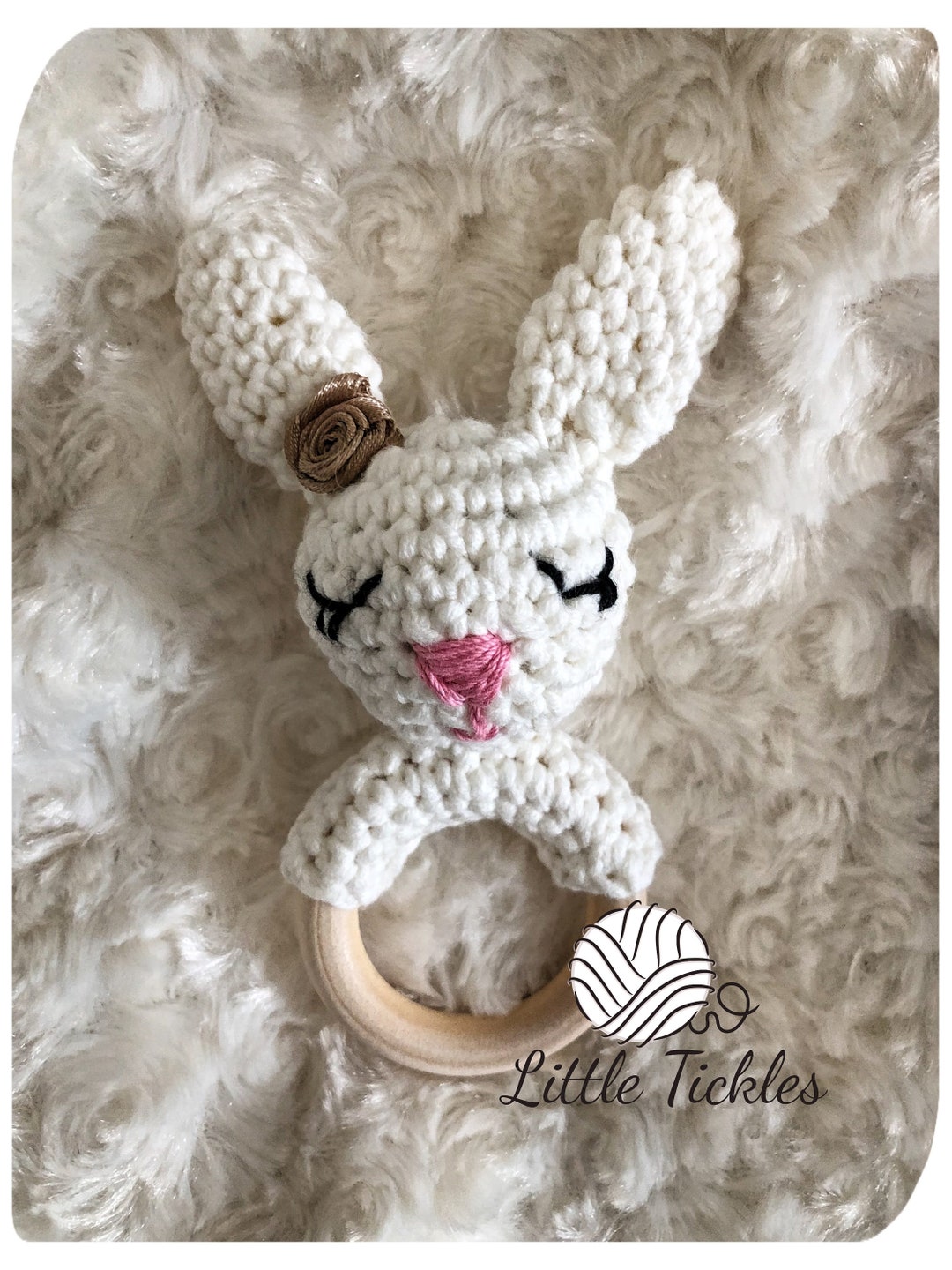 Crochet Rabbit Rattle, Farm Animal Baby Rattle, Teething Ring, Baby ...