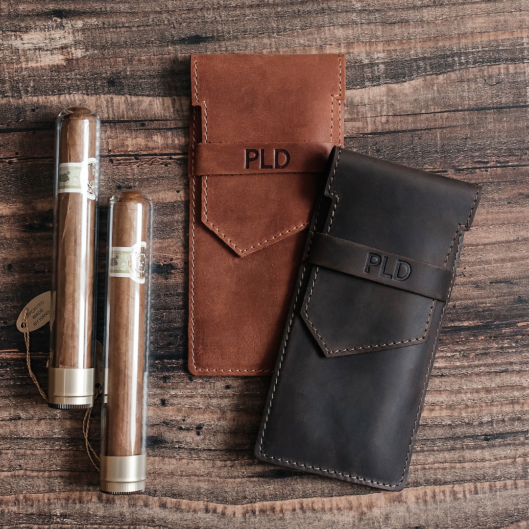 Personalized Leather Cigar Humidor Custom Cigar Case for 2 Cigars ...