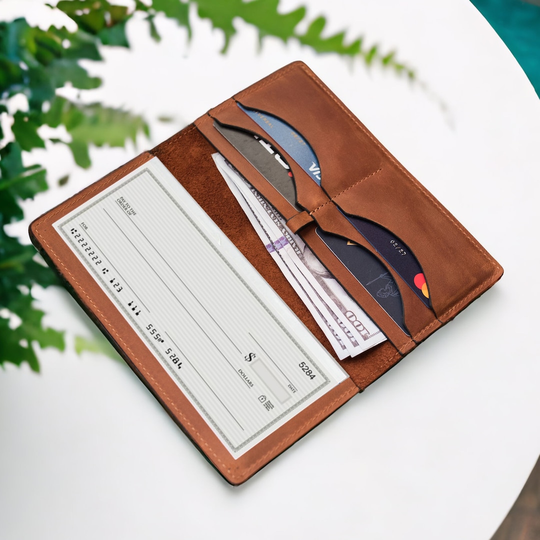 Personalized Leather Checkbook Wallet, Customizable Check Holder ...