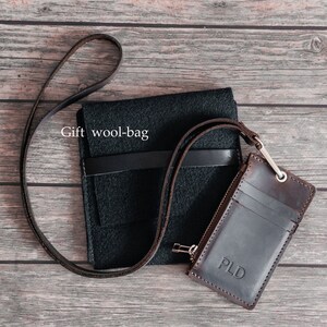 Personalized Leather ID Card Holder With Neck Lanyard and Apple AirTag ...