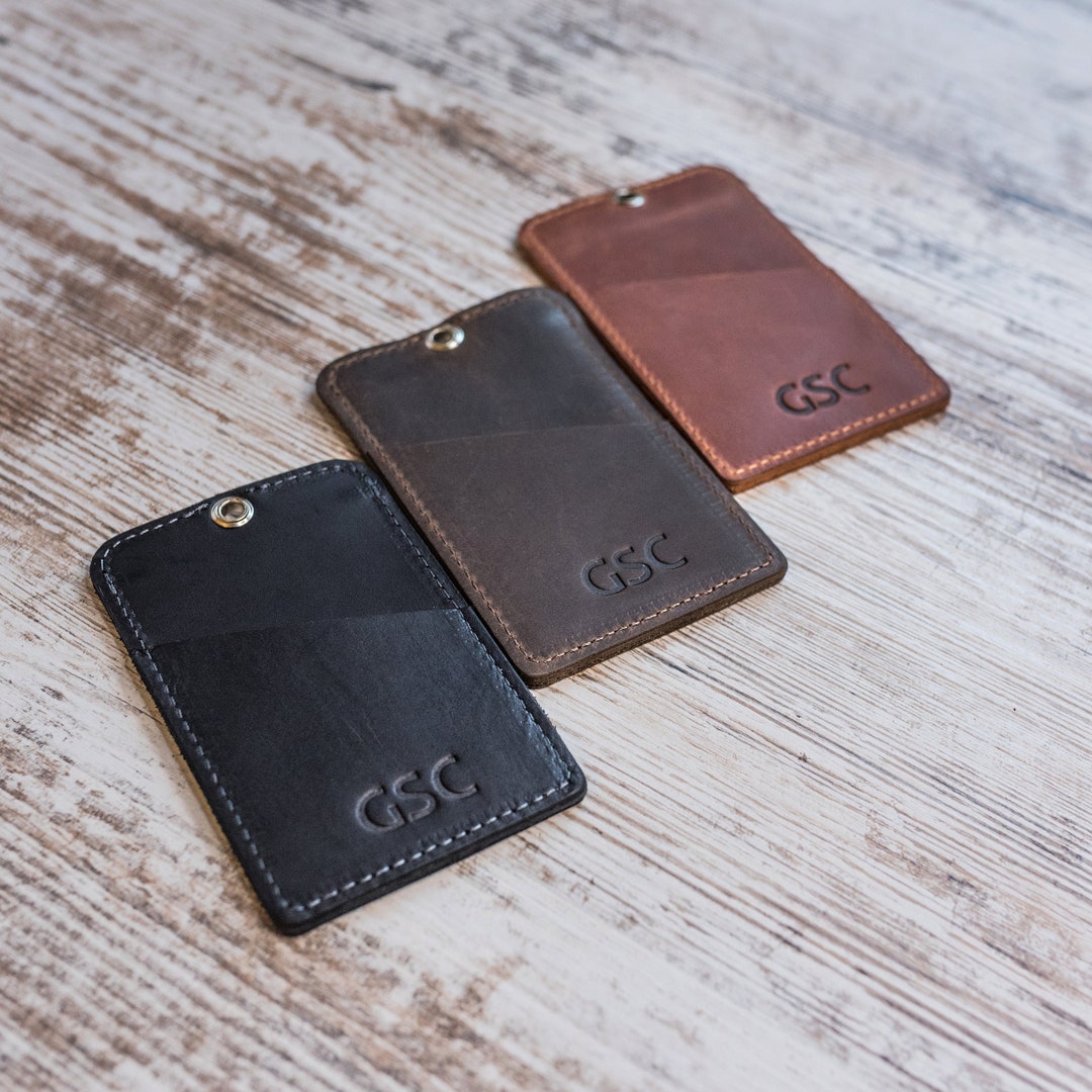 Personalized Leather ID Card Holder, ID Badge & Pass Holder With ...