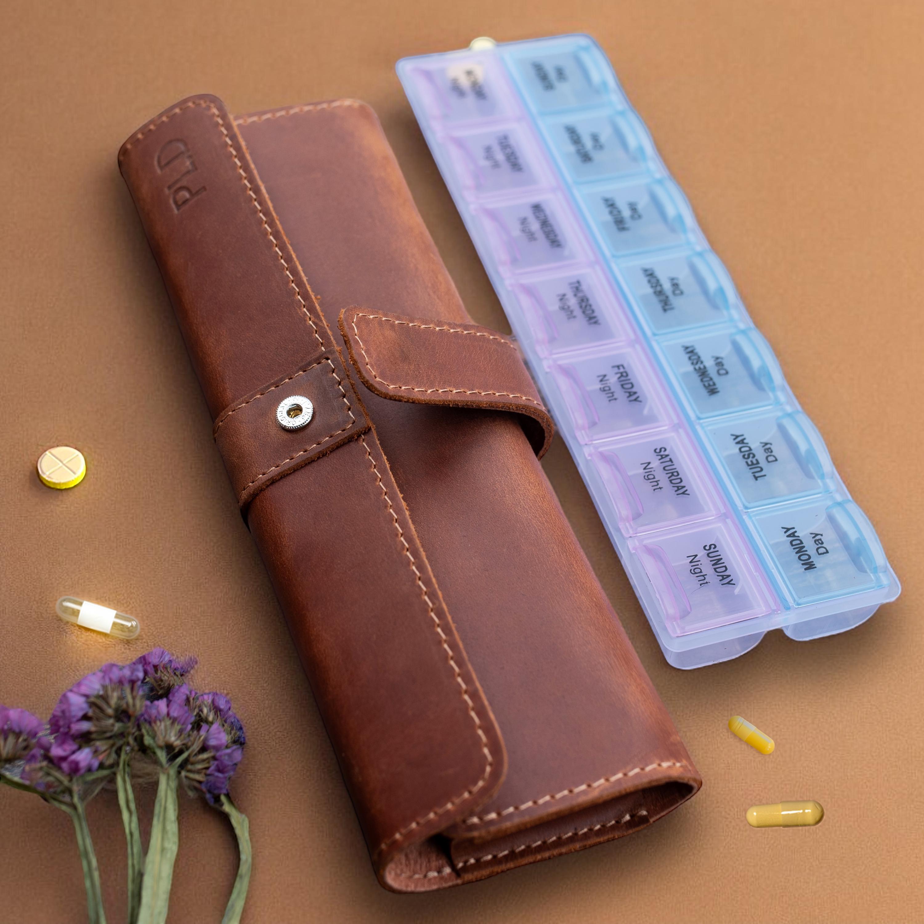Custom Leather Medicine Wallet, Weekly Pill Holder, Travel Pill Case ...