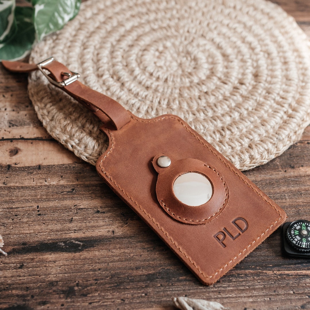 Personalized Leather ID Tag, Luggage Tag With AirTag Slot - Ideal for ...