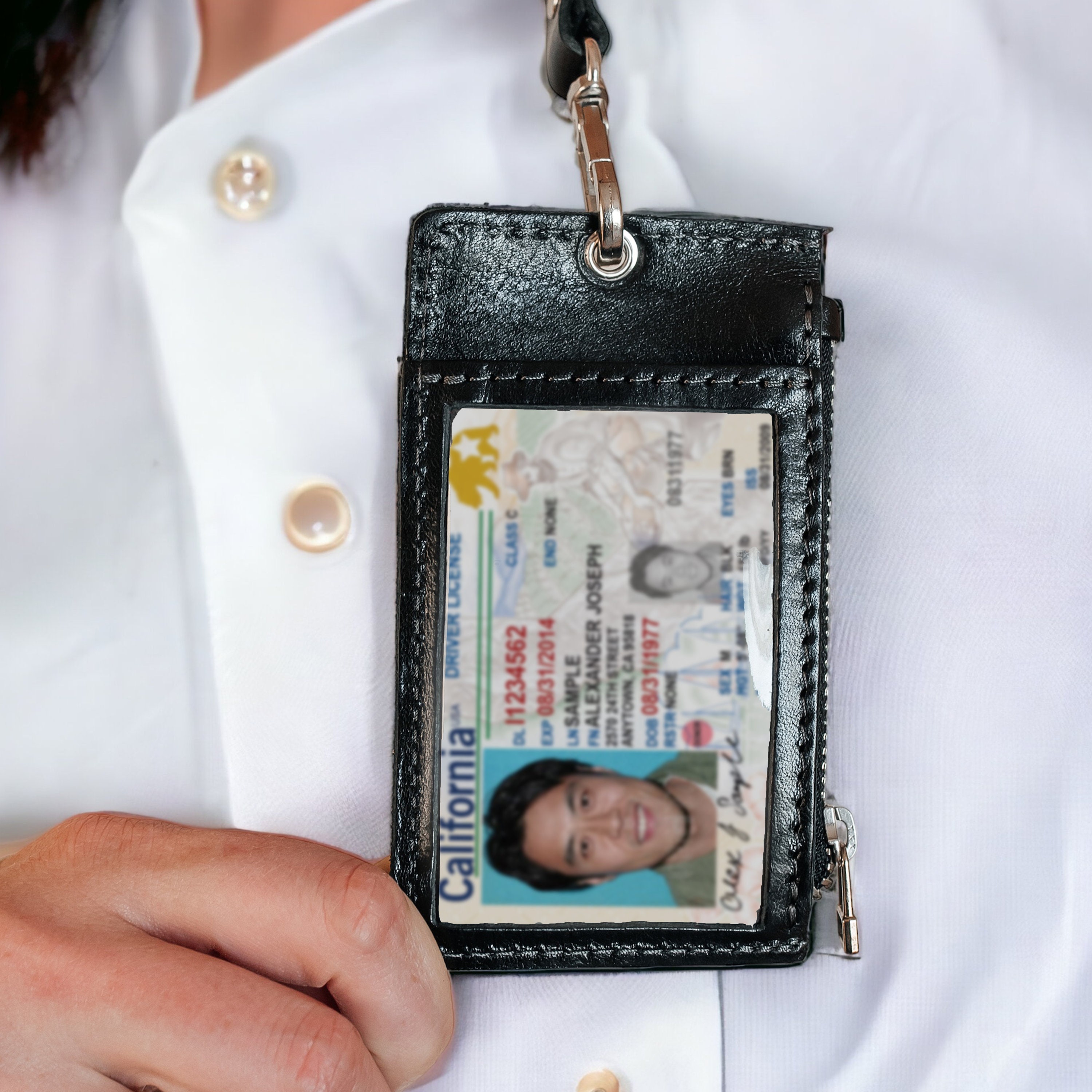 Customizable Leather ID Holder With Neck Strap - Unisex Cards Holder ...