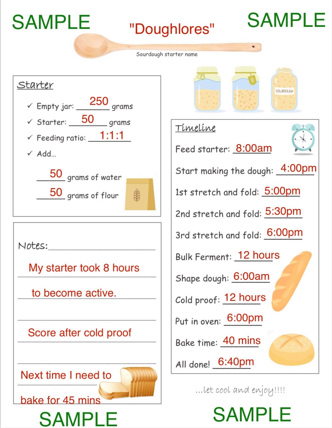 Sourdough Starter Bread Baking Timeline Organizer - Etsy