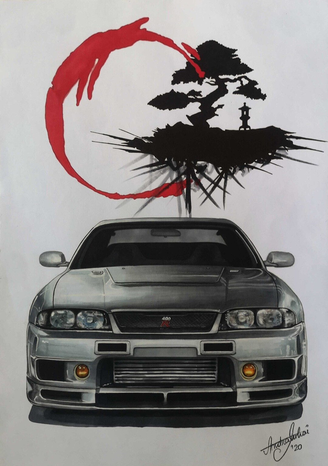 Legend 2 Nissan Skyline GTR R33 ORIGINAL Car Drawing Automotive Art ...