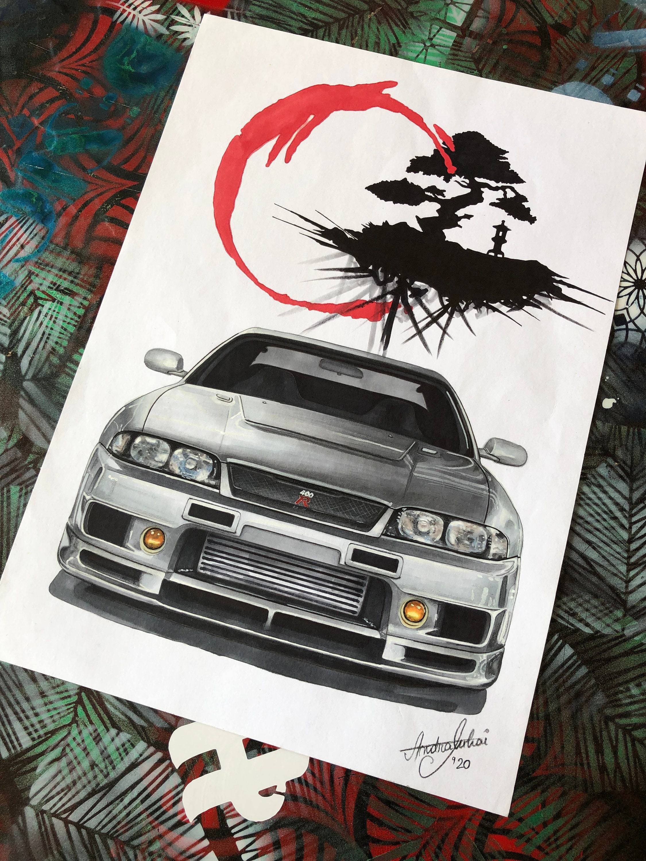 Legend 2 Nissan Skyline GTR R33 ORIGINAL Car Drawing Automotive Art ...