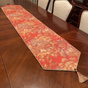 The Red Rooster, Chickens, and Peacock Toile Table Runner - 80.5 Inches ...