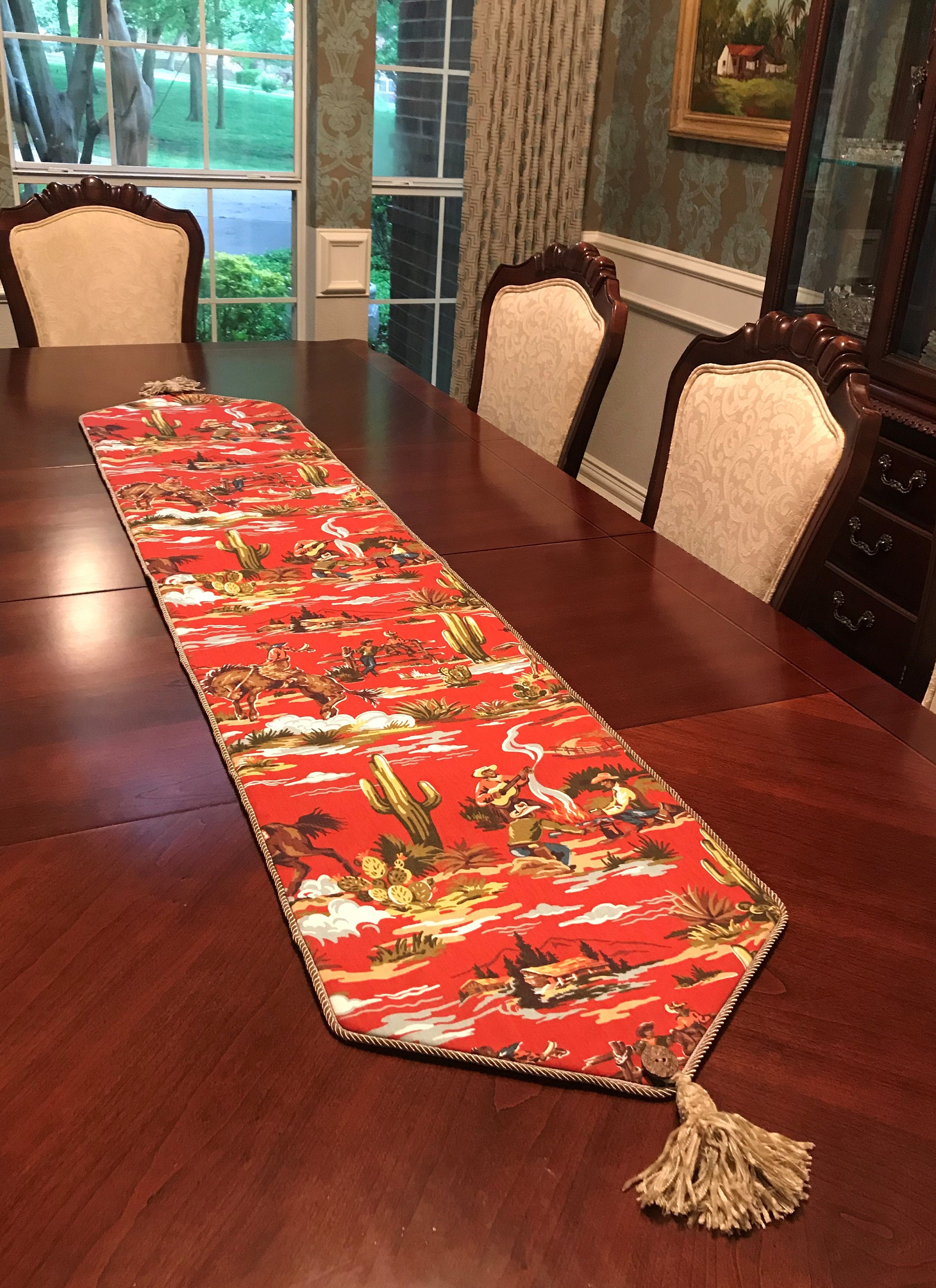 The Western Range Red Cowboy Cowboys Table Runner 80 inches | Etsy