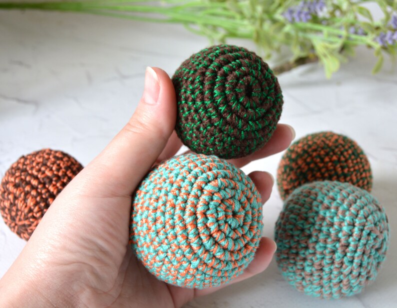 Handmade crochet stress balls set of 5, Knitted play balls, Stress ...