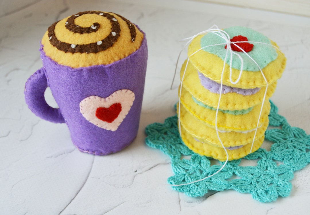 Felt Cocoa Cup & Cookies Play Set: Hand-stitched Pretend Food Ornaments ...
