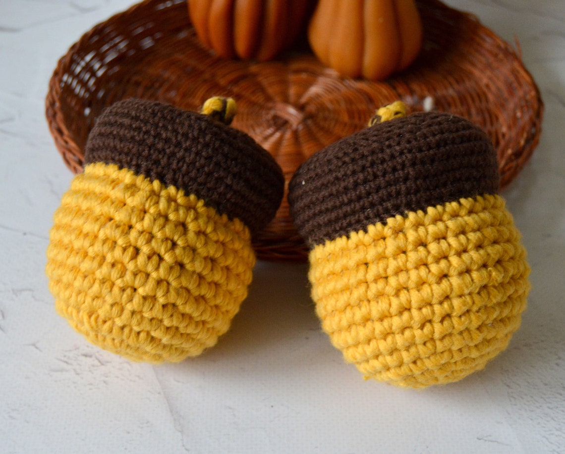 Large Crocheted Acorns Squeeze Toys Set of 2, Fall Stress Balls ...