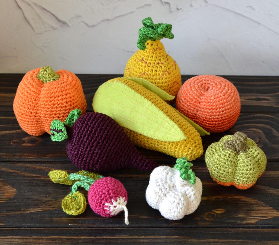 Crochet Fruits and Vegetables Set: Pretend Play Food, Fall Harvest Toys ...