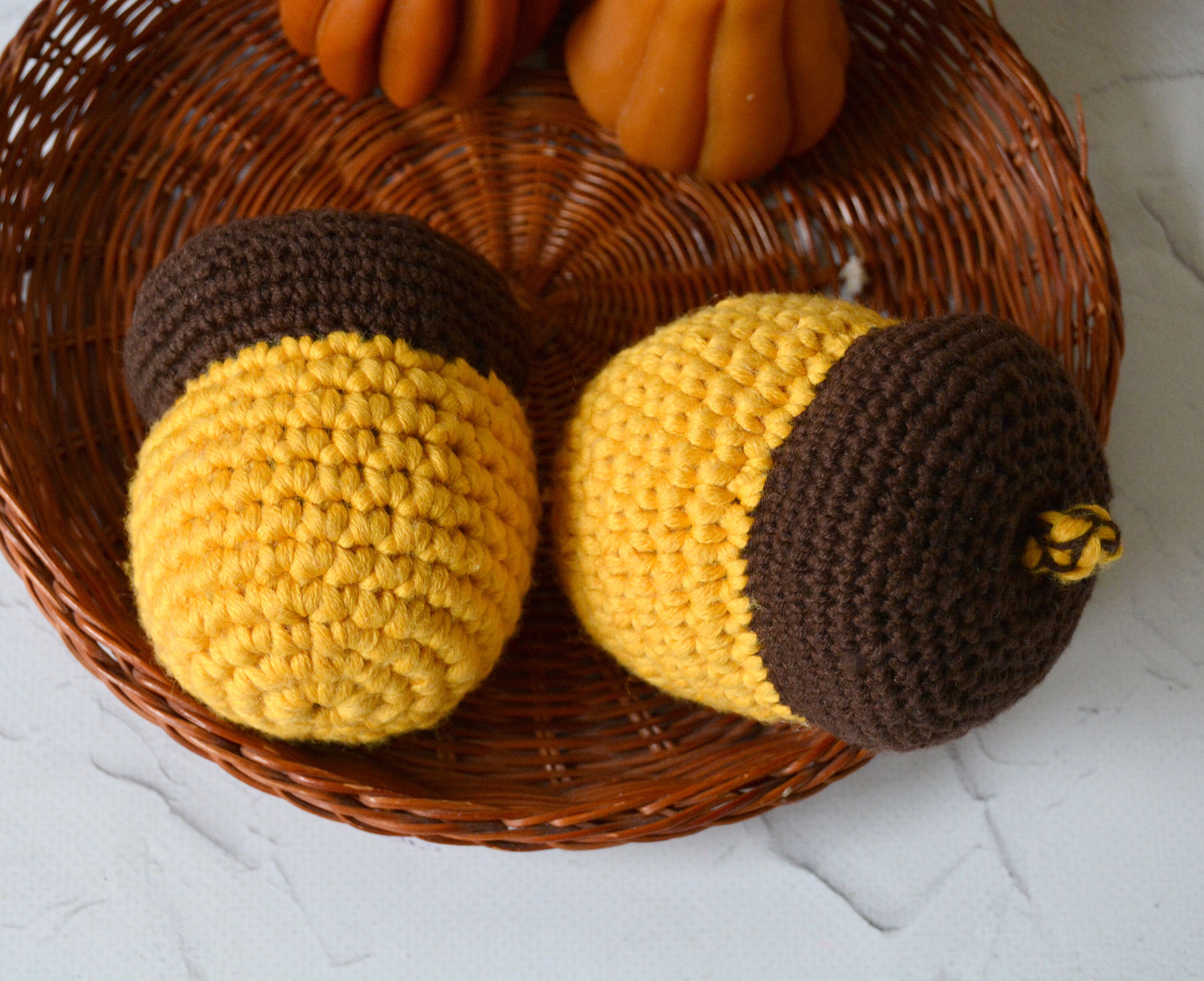 Large Crocheted Acorns Squeeze Toys Set of 2, Fall Stress Balls ...