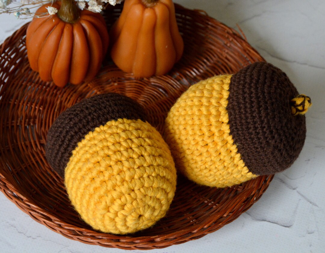 Large Crocheted Acorns Squeeze Toys Set of 2, Fall Stress Balls ...