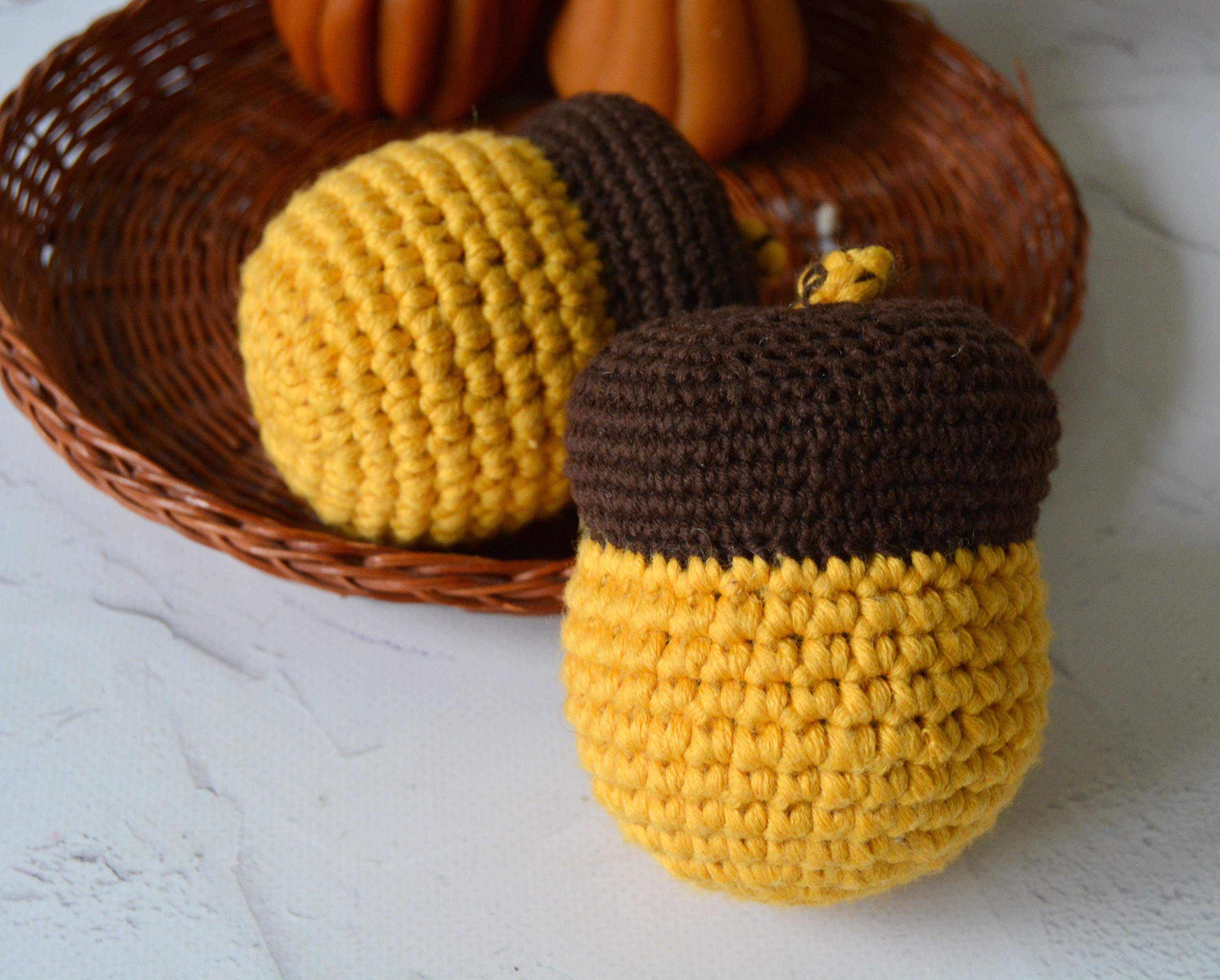 Large Crocheted Acorns Squeeze Toys Set of 2, Fall Stress Balls ...