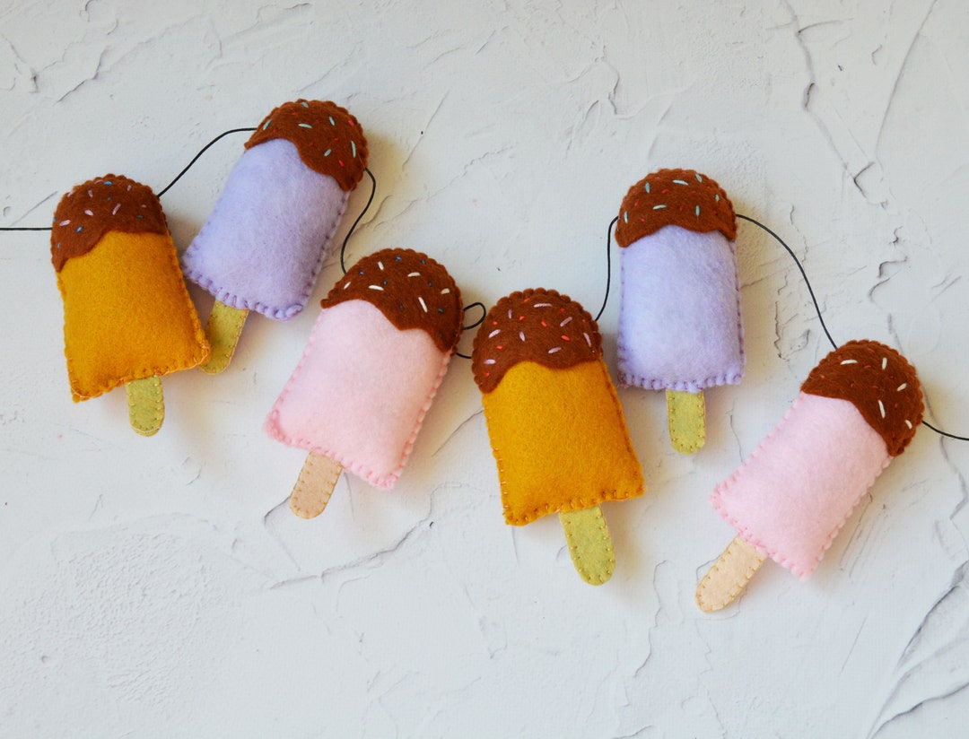 Felt Popsicle Garland for Nursery, Stuffed Ice Cream Garland, Baby ...