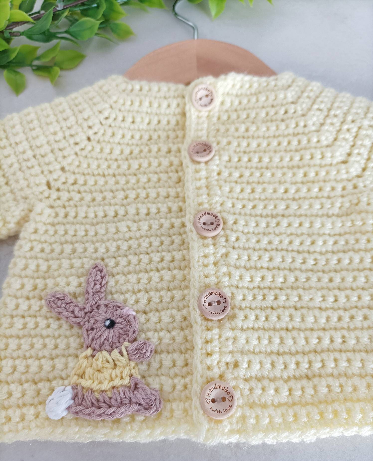 Simple Baby Cardigan Crochet Pattern With Bunny and Rainbow - Etsy UK