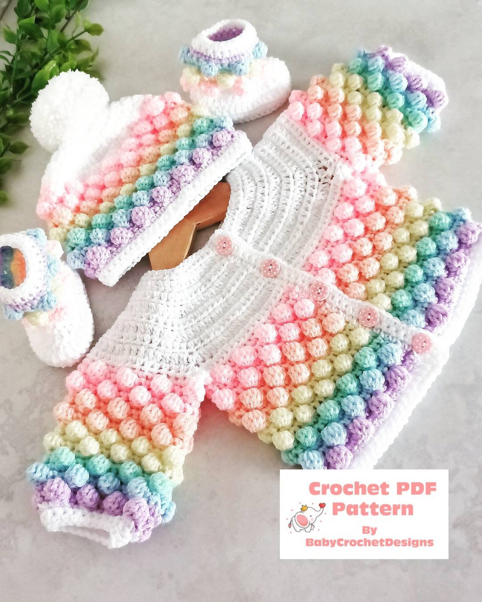 Bobbles Baby Jacket Hat and Boots Set Crochet Pattern in - Etsy UK