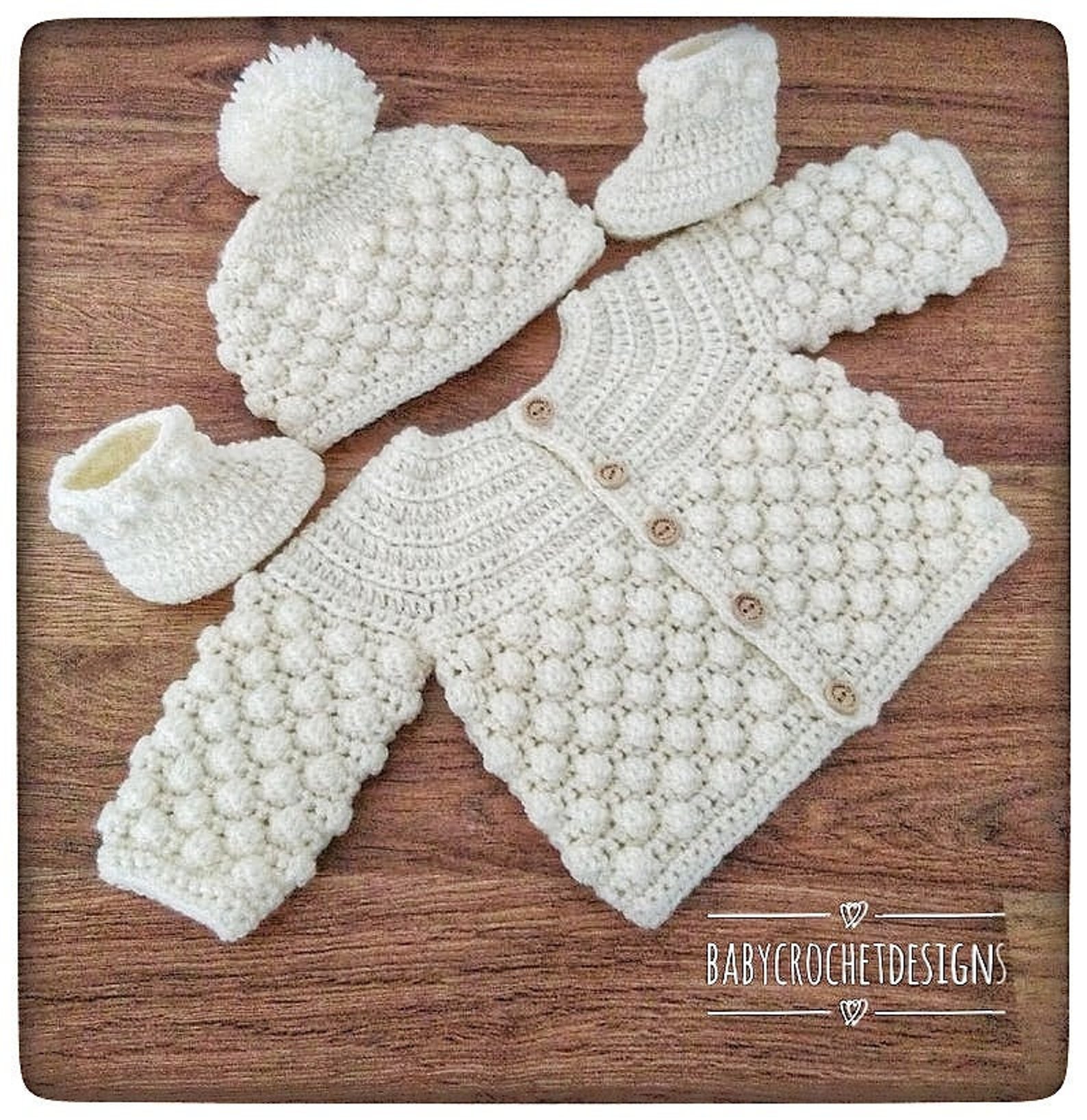 Bobbles Baby Jacket Hat and Boots Set Crochet Pattern in | Etsy