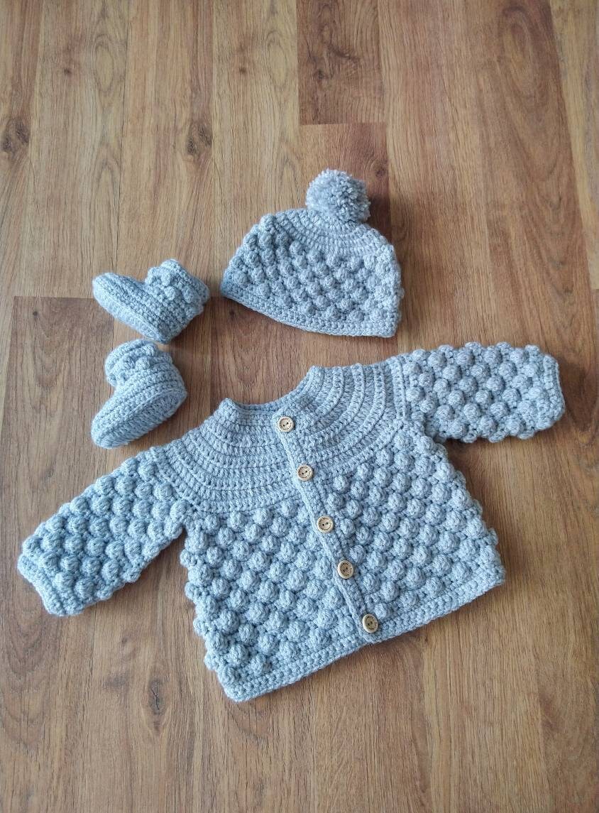 Bobbles Baby Jacket Hat and Boots Set Crochet Pattern in | Etsy