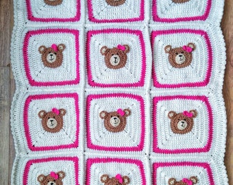 Crochet Teddy Bear Square Motif PDF Pattern 11.5 Inch Square February ...