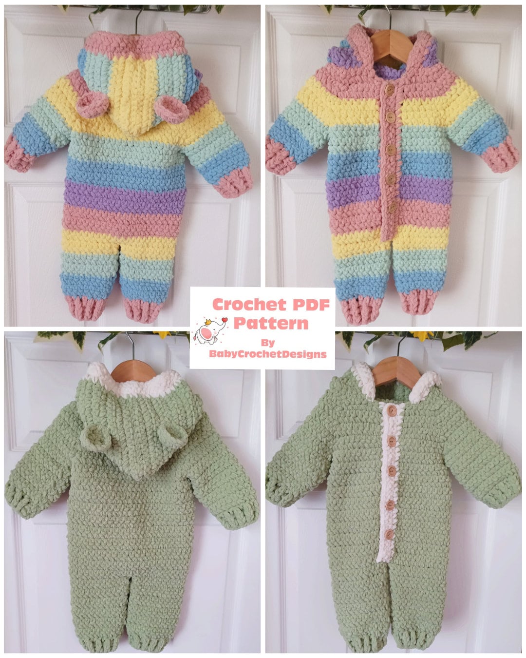 Snowbear Snowsuit Baby Romper One Piece Jumpsuit Crochet Pattern Sizes ...