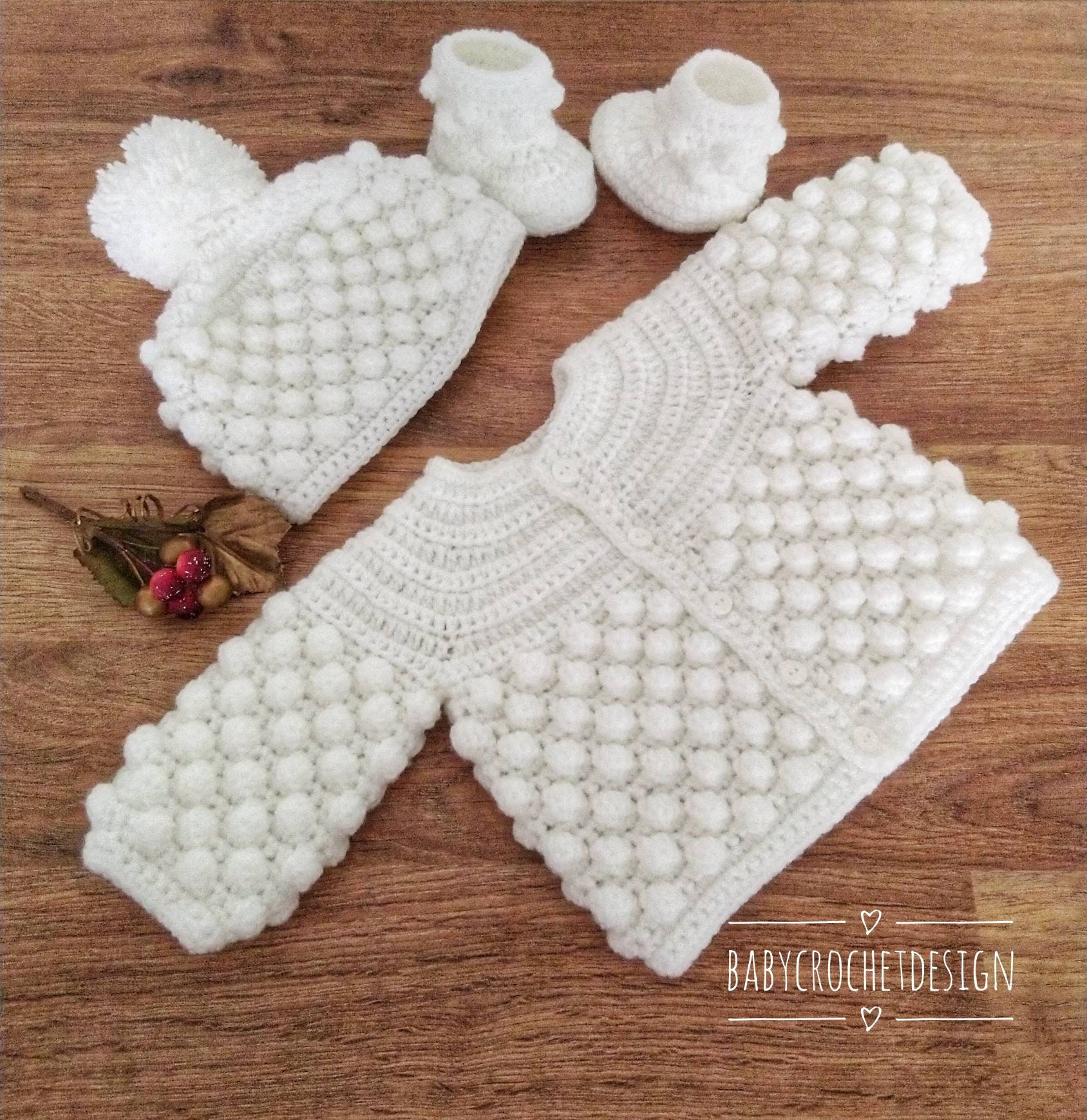 Bobbles Baby Jacket Hat and Boots Set Crochet Pattern in | Etsy