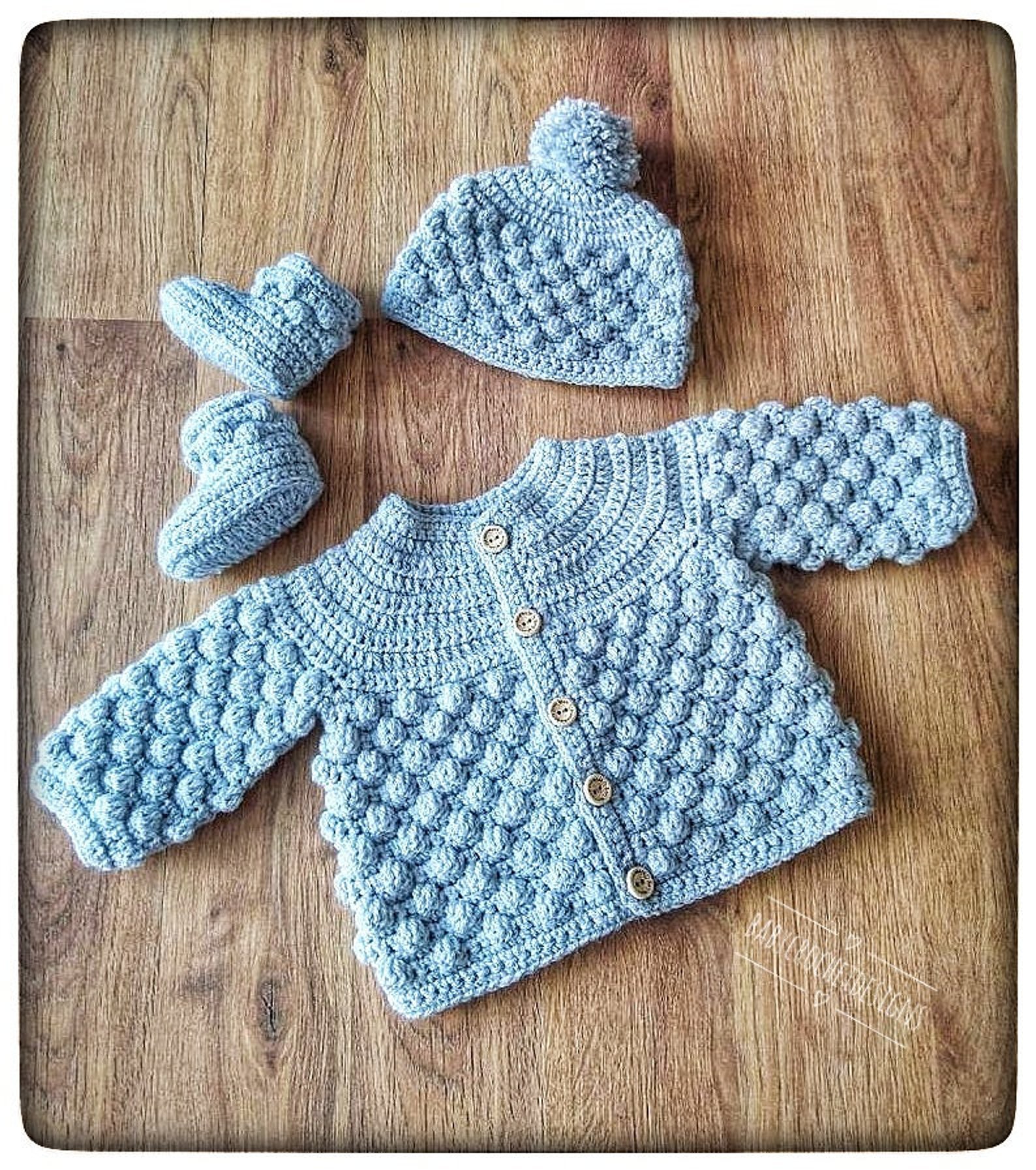 Bobbles Baby Jacket Hat and Boots Set Crochet Pattern in | Etsy