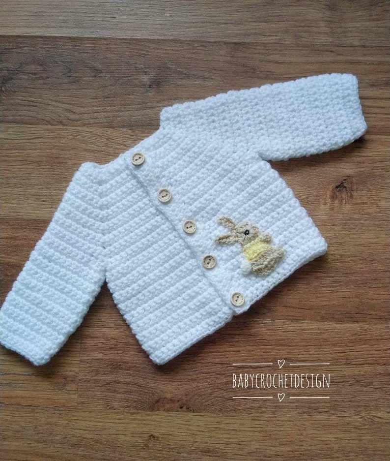Simple Baby Cardigan Crochet Pattern With Bunny and Rainbow - Etsy