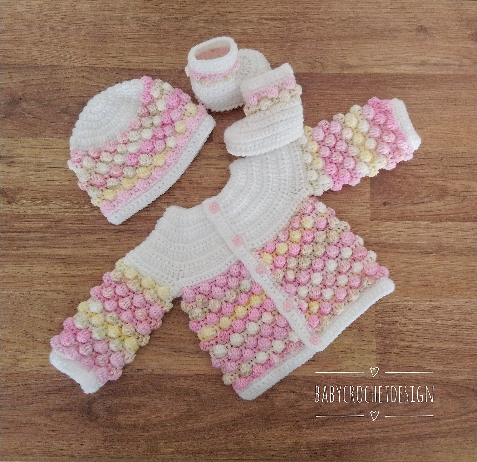 Bobbles Baby Jacket Hat and Boots Set Crochet Pattern in | Etsy