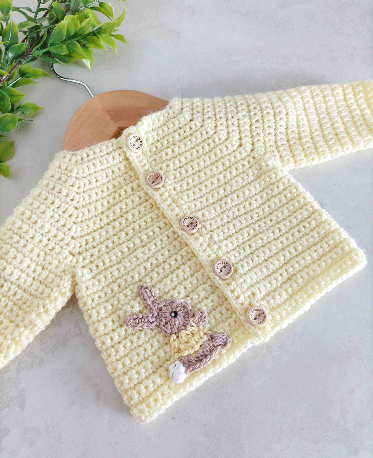 Simple Baby Cardigan Crochet Pattern With Bunny and Rainbow - Etsy UK